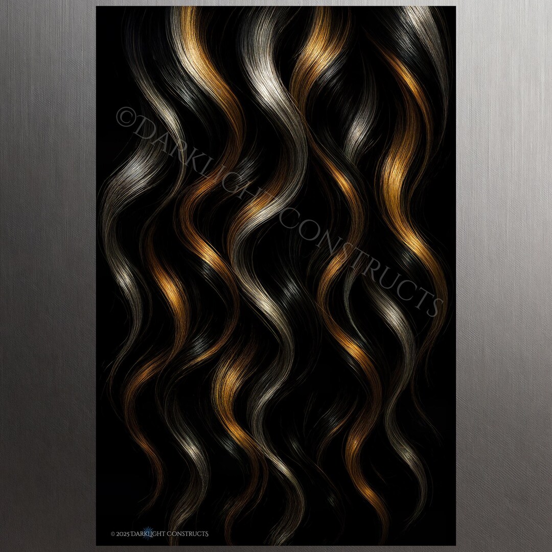 Alloyflow- Abstract Hair Digital Print Metallic Strands in Gold, Bronze ...