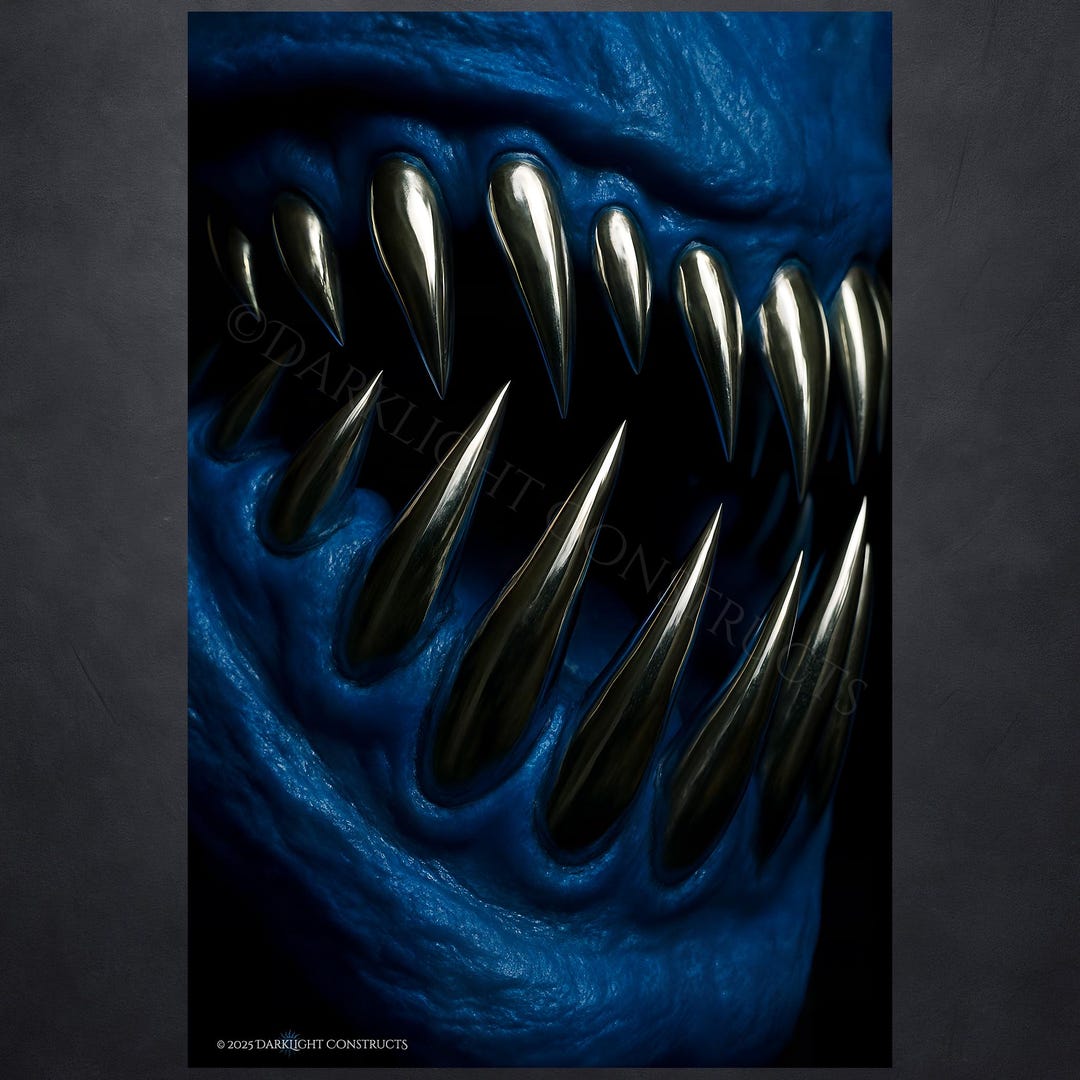 Blue Surreal Teeth Print – Creepy Macabre Horror Artwork (digital ...