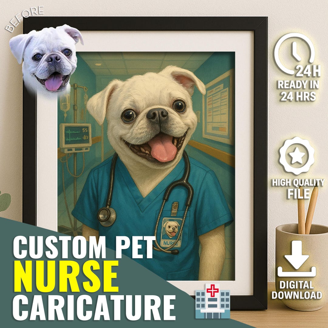 Custom Pet Nurse Caricature, Funny Animal Portrait (digital Download ...