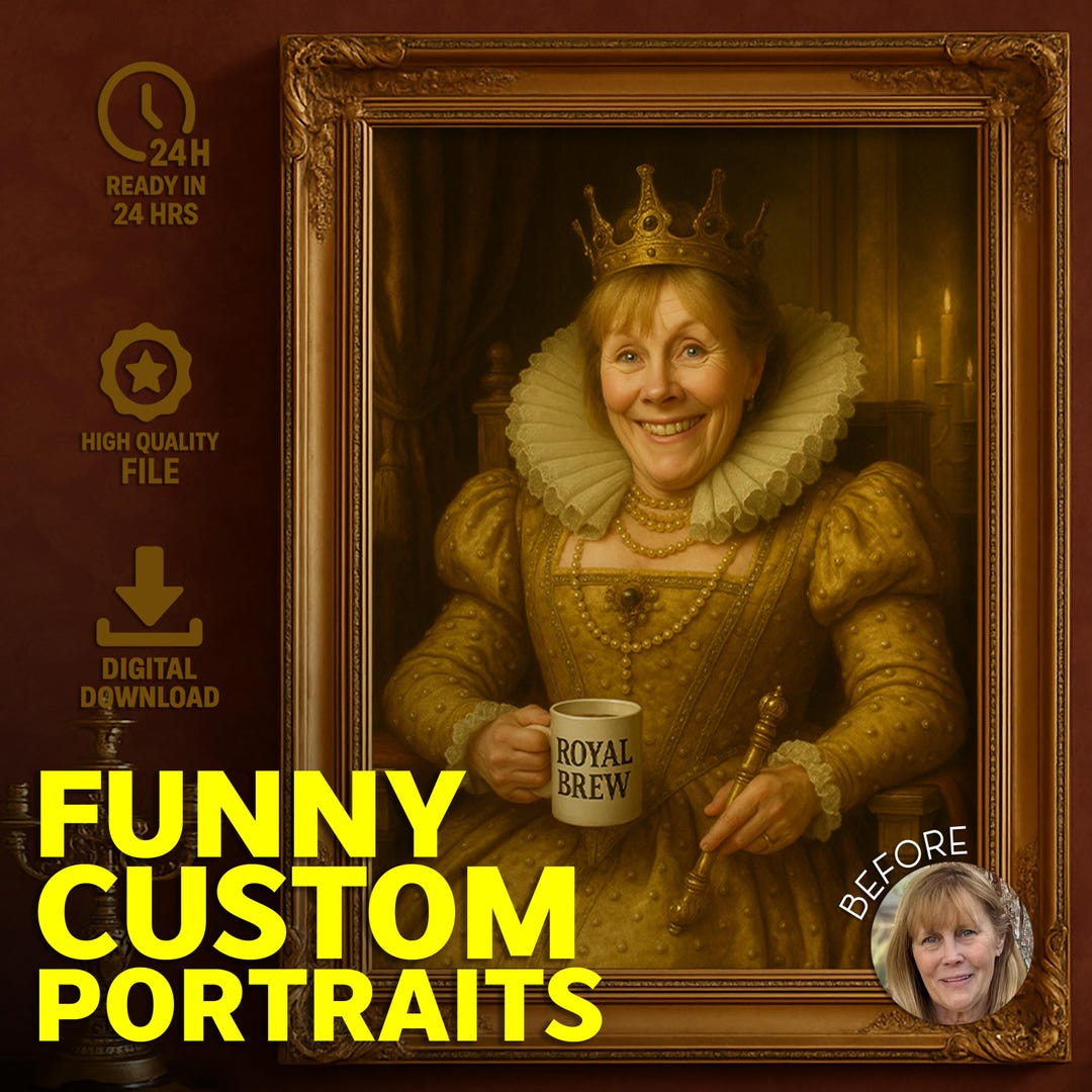 Funny Queen Portrait, Custom Royal Parody Painting, Unique Gift Idea ...