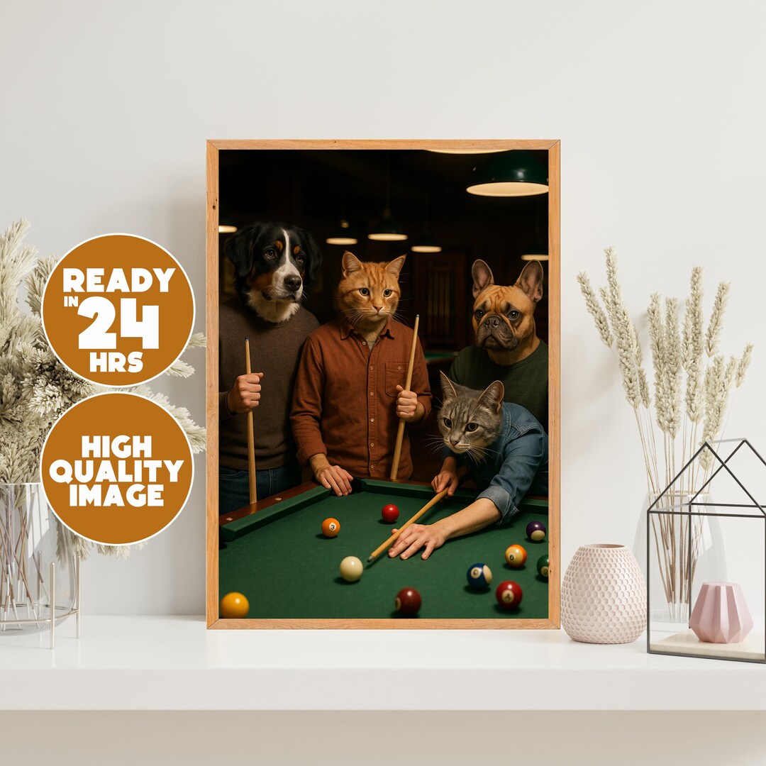 Custom Pet Billiards Portrait | Funny Dog, Cat Pool Art (digital ...