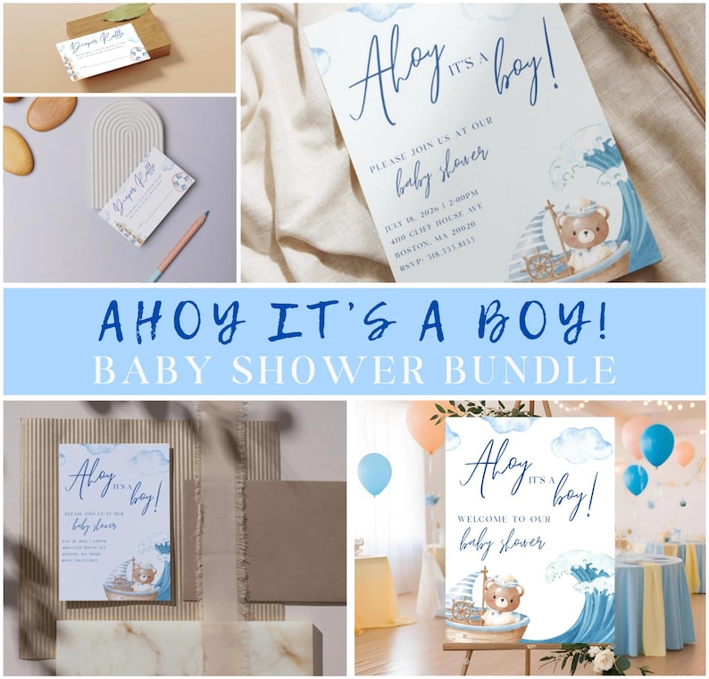 Editable “ahoy It’s A Boy!” Baby Shower Bundle!- Invitation, Diaper ...