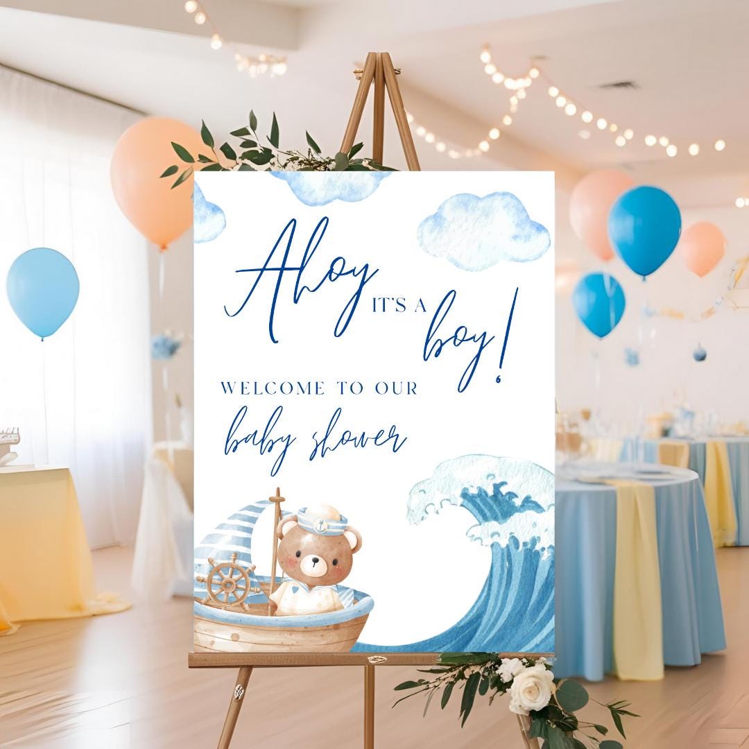 Nautical Baby Shower Welcome Sign for Boy- Ahoy It’s A Boy! Editable ...
