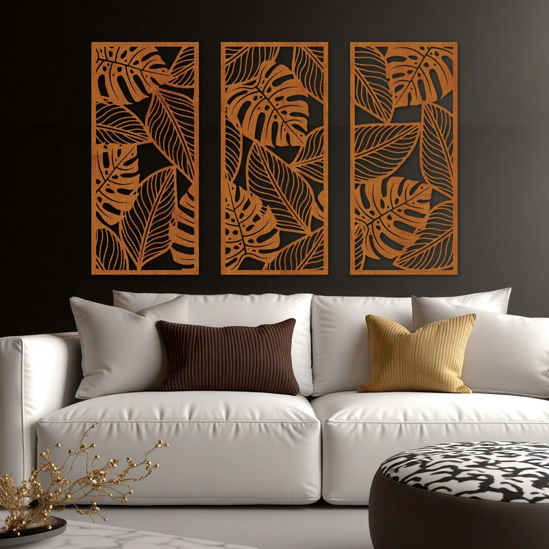 Wooden Monstera Wall Art, Tropical Leaf Wood Panel, Tropical Leaves ...