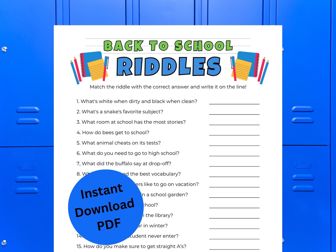 Back to School Riddles for Kids | Printable Game - Etsy