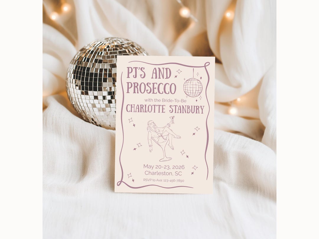 Pjs and Prosecco Bachelorette Invitation | Editable Event Invite - Etsy