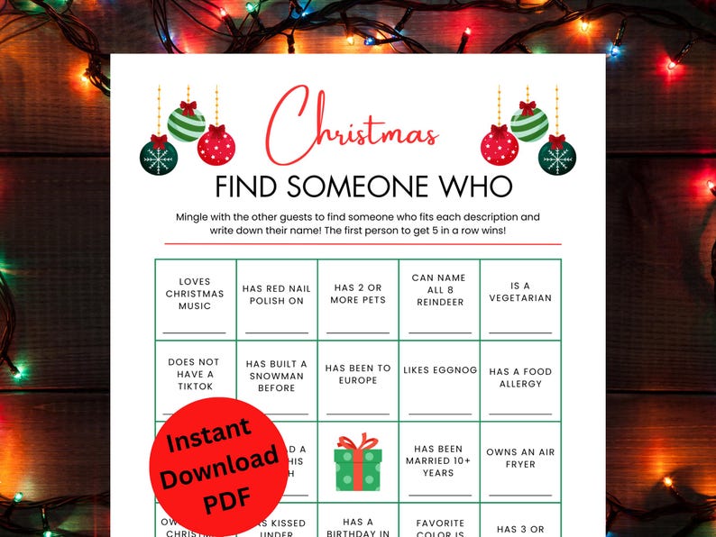 Christmas Find the Guest Bingo: Printable Holiday Ice Breaker Game ...