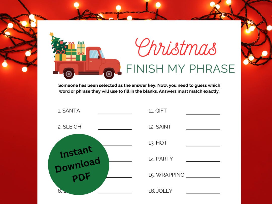 Printable Christmas Finish My Phrase Game | Holiday Party Games for ...