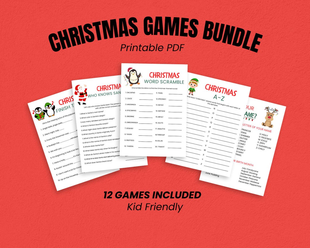Printable Christmas Games Bundle: 12 Family Holiday Party Activities ...