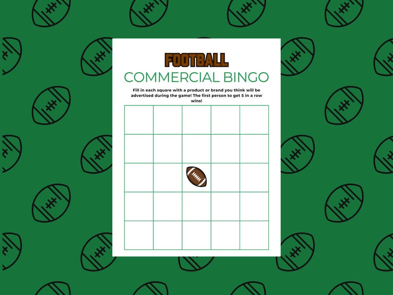 Super Bowl Commercial Bingo Game Printable | Big Game Ads Bingo ...