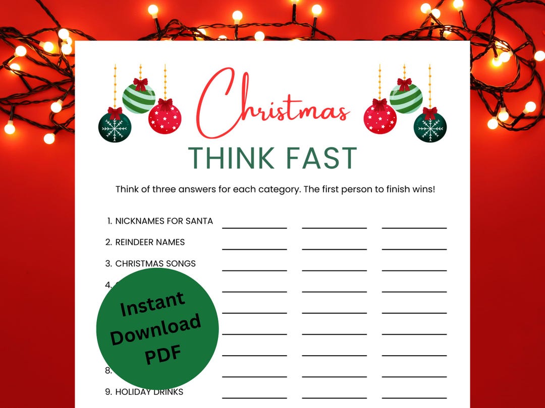 Printable Christmas Think Fast Quiz | Table Games for Kids & Adults - Etsy
