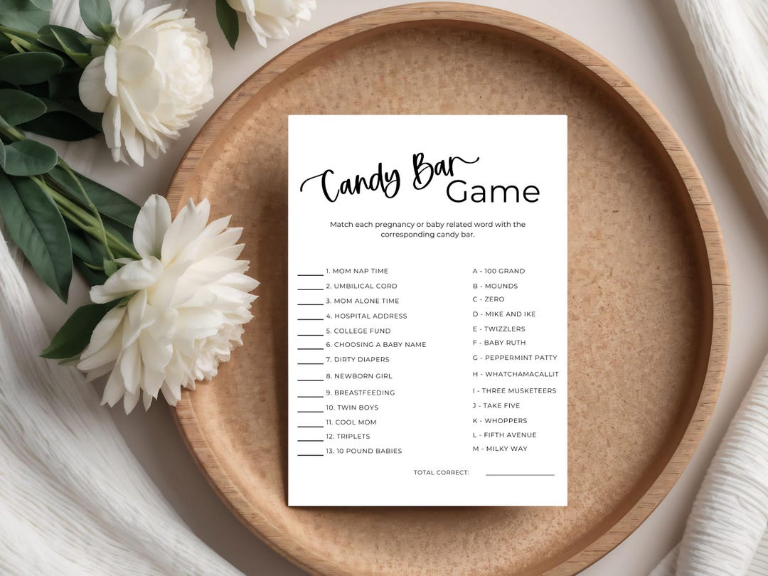 Guess the Candy Bar Baby Shower Game | Candy Match Baby Shower ...