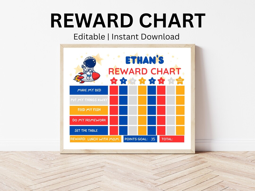 Editable Kids Reward Chart: Space Theme, Behavior & Chore Tracker ...