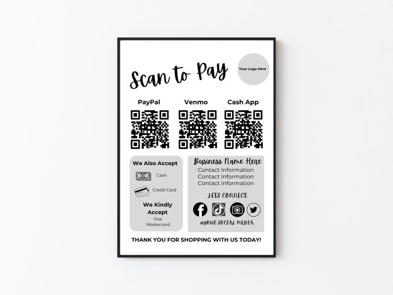 Scan to Pay Sign Editable Template | QR Code Payment Sign | Venmo Cash ...
