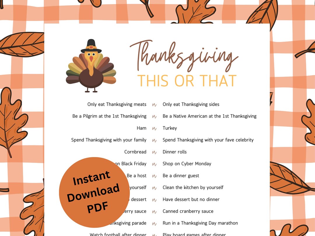 Printable This or That Thanksgiving Game | Group Icebreaker Activity - Etsy