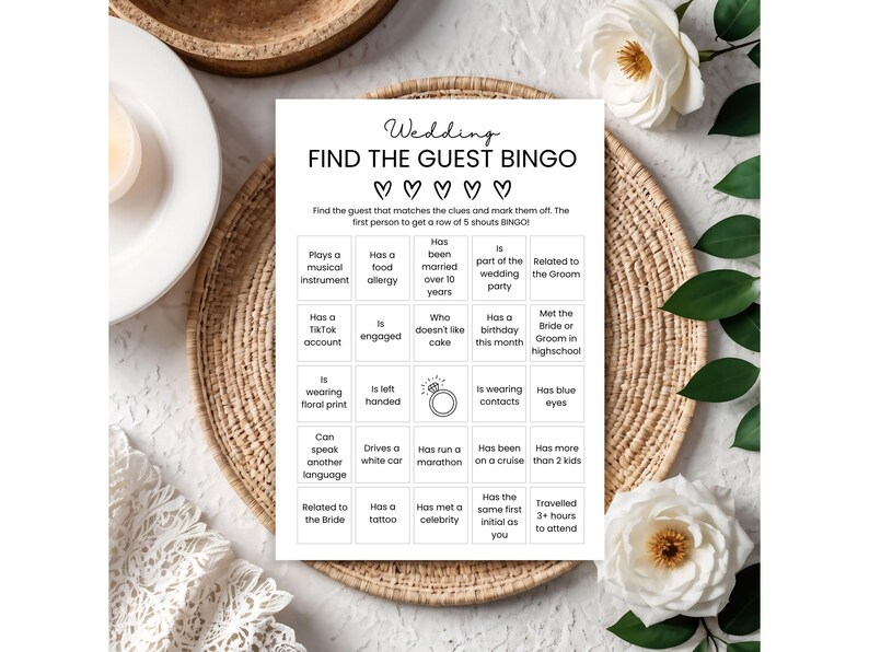 Find the Guest Bingo Printable Wedding Game | Bridal Shower Icebreaker ...