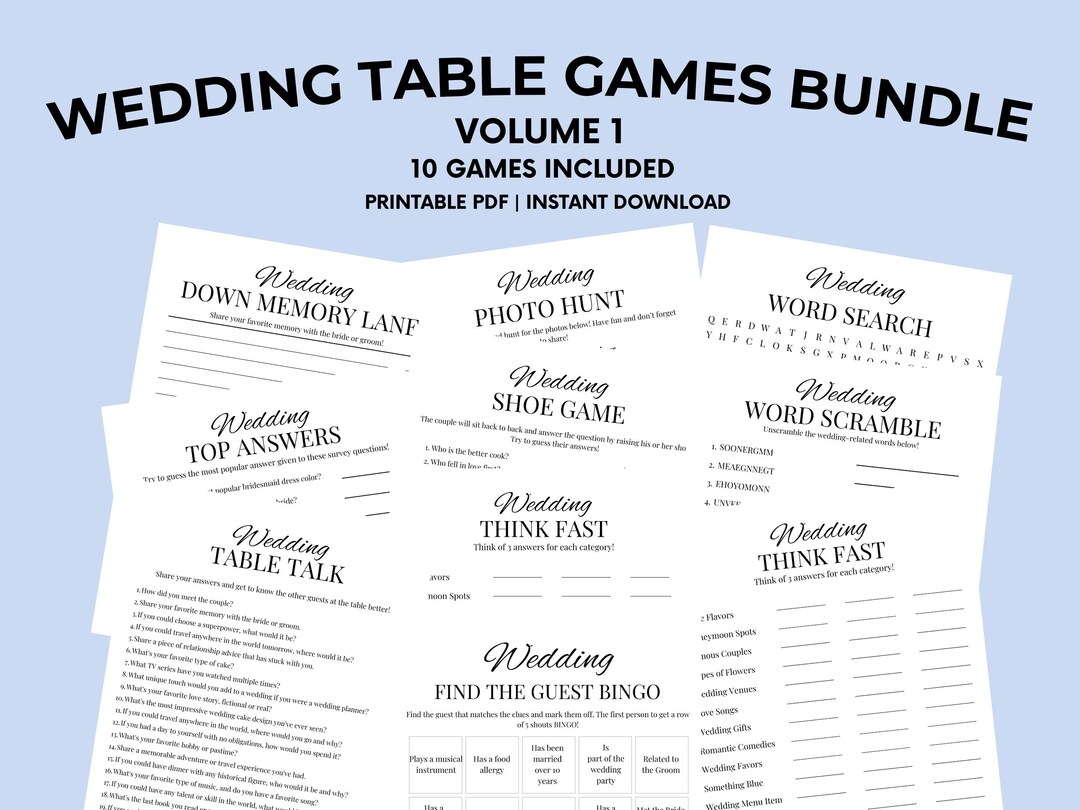 Wedding Games Bundle Printable | 10 Reception Table Games | Icebreaker ...