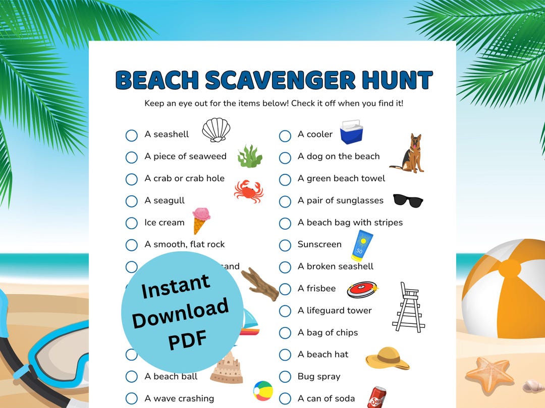 Beach Scavenger Hunt Printable | Summer Kids Activity | Outdoor ...