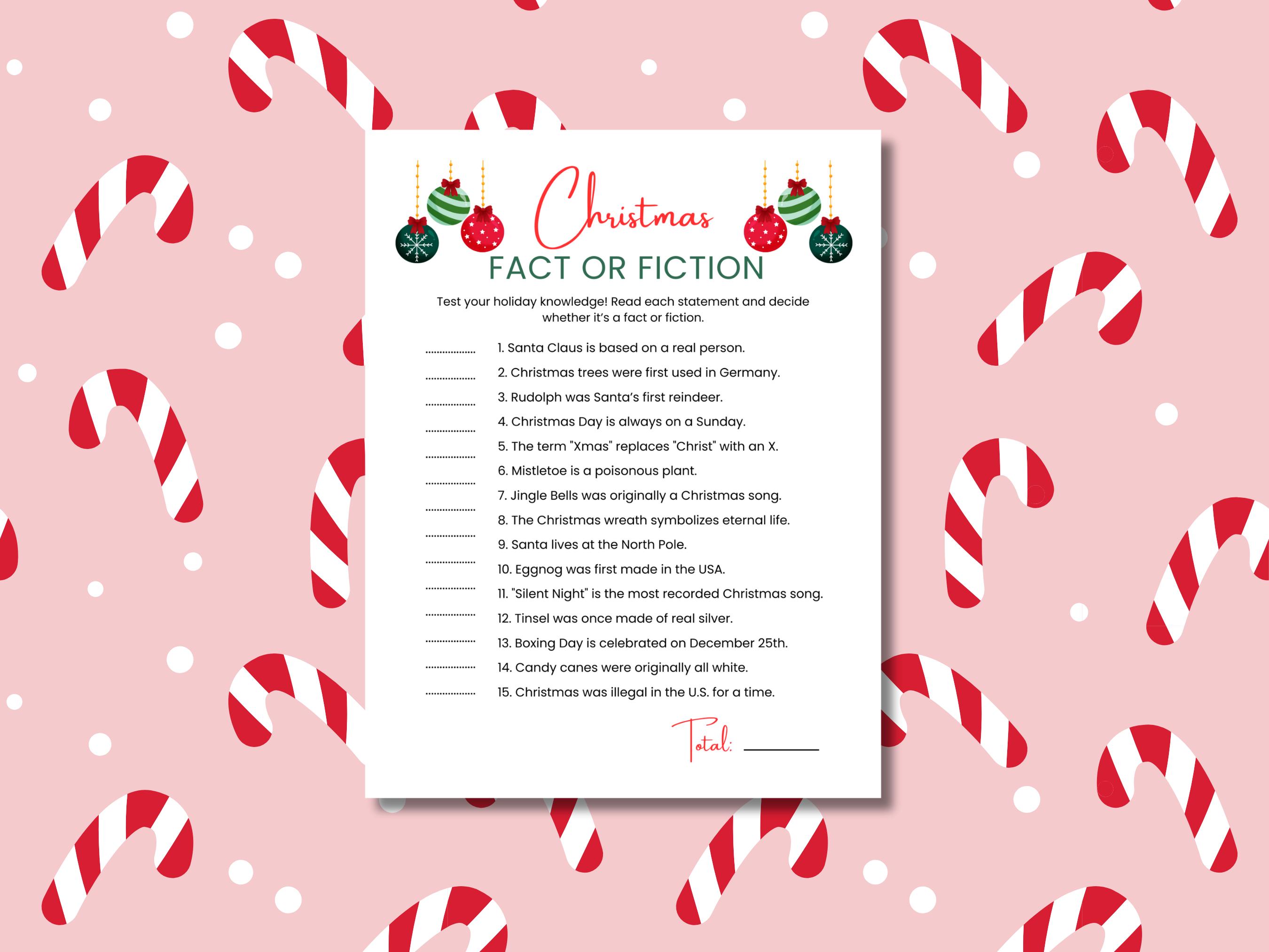 Fact or Fiction Christmas Trivia Game: Printable Holiday Party Activity ...