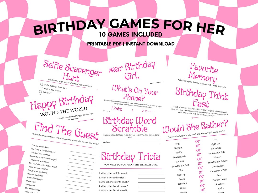 Birthday Party Games for Her Printable Bundle | Girls Night Games ...