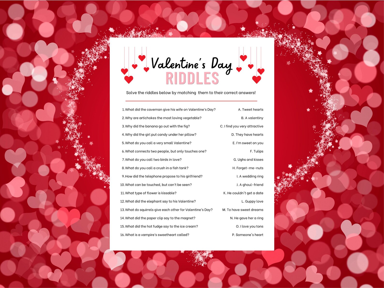 Valentine’s Day Riddles Game Printable | Valentine Trivia Game ...