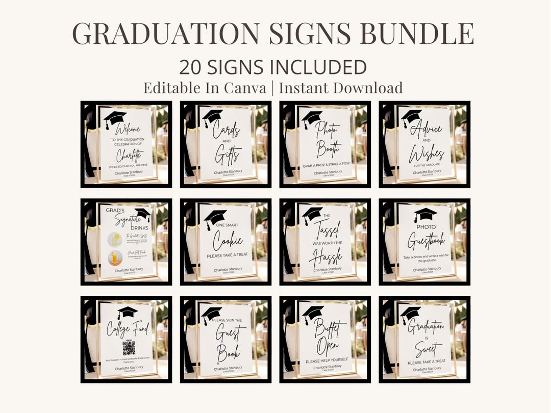 Editable Graduation Party Signs Bundle | 20 Printable Grad Signs ...