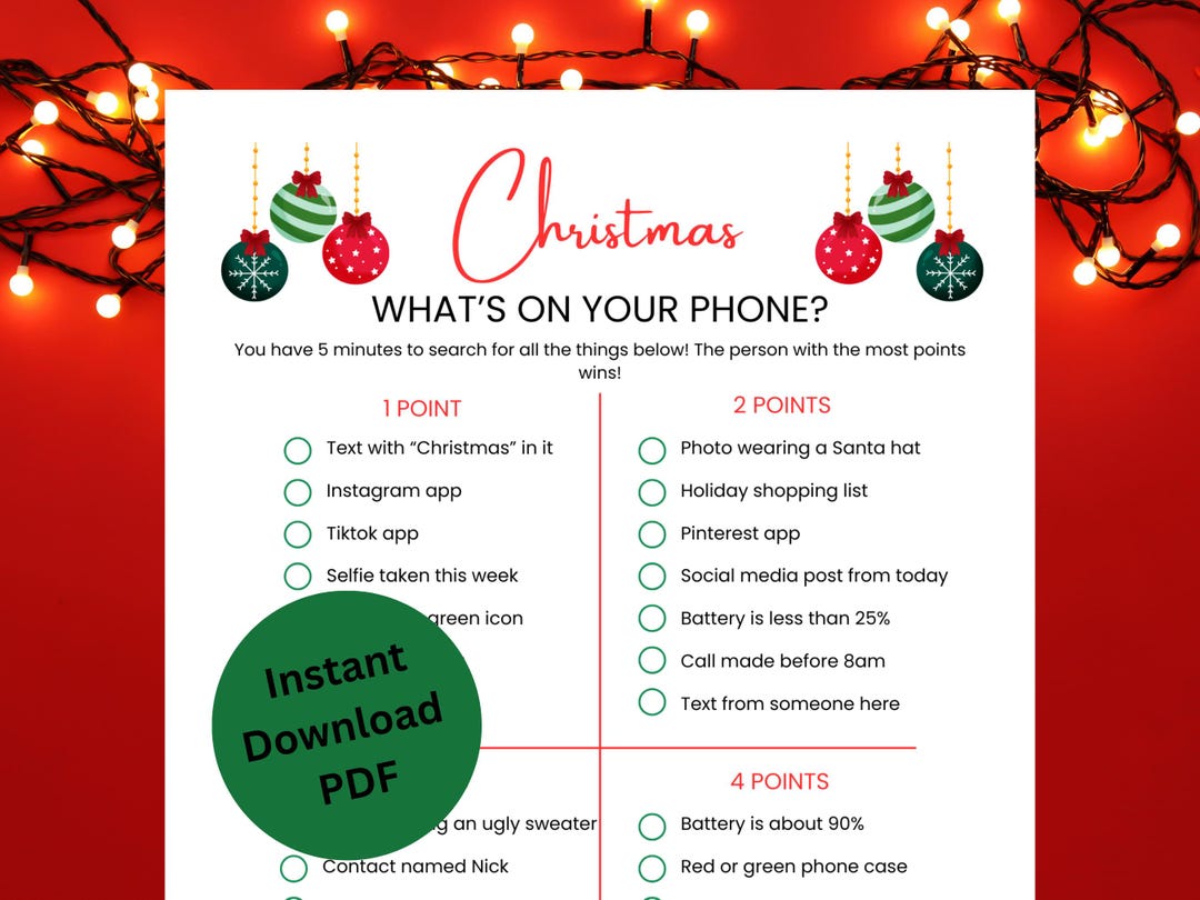 Christmas Phone Scavenger Hunt | What’s on Your Phone Game | Christmas ...