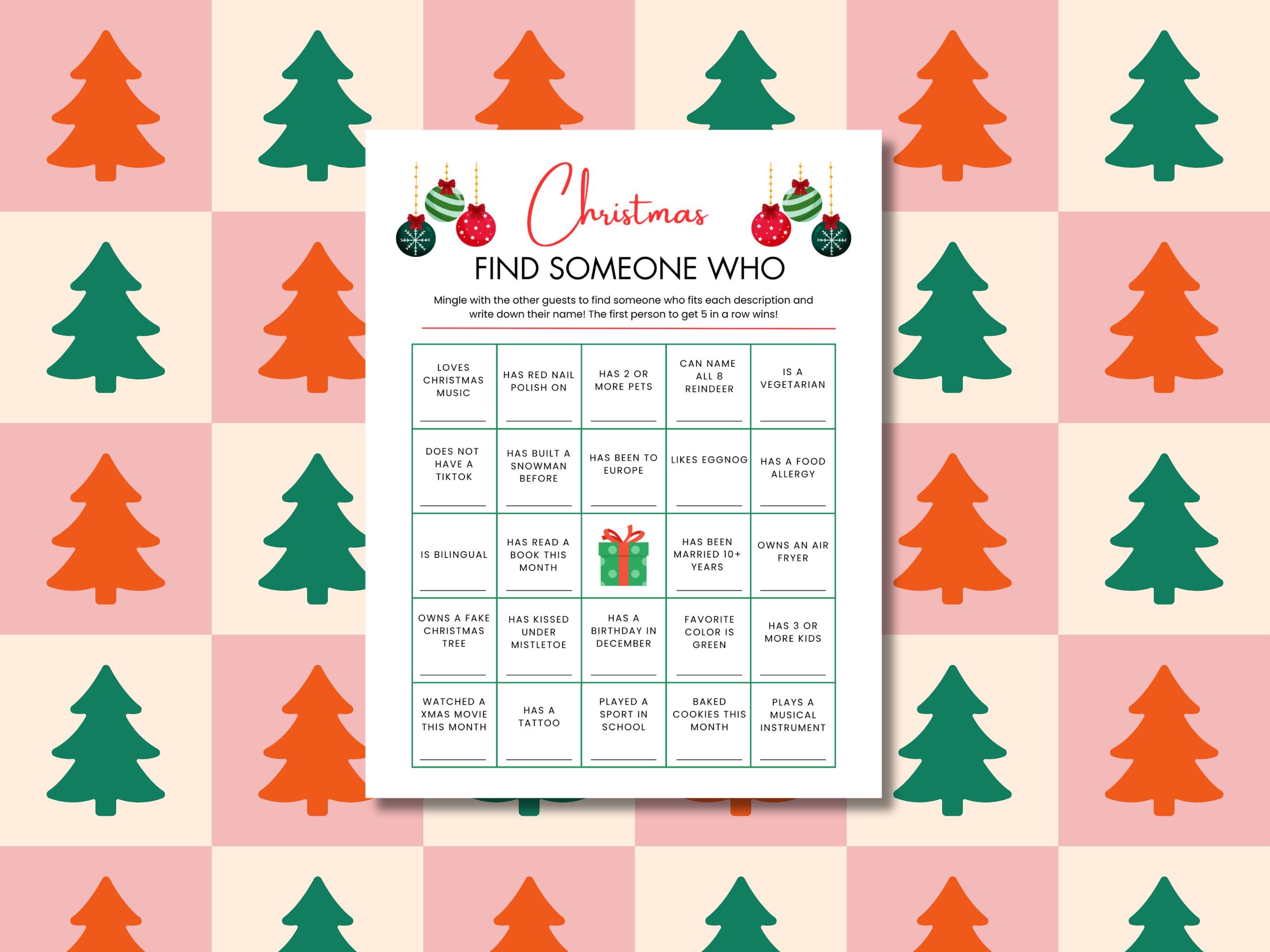Christmas Find the Guest Bingo Game | Printable Holiday Party ...
