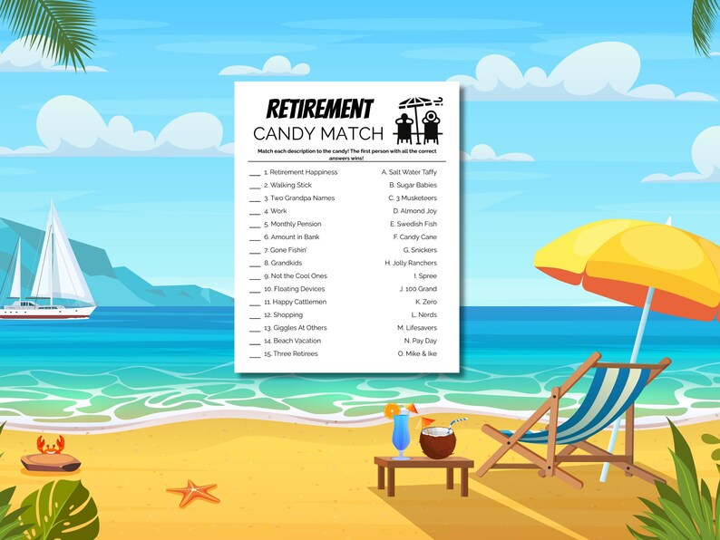 Retirement Trivia Game | Printable Candy Match Activity - Etsy