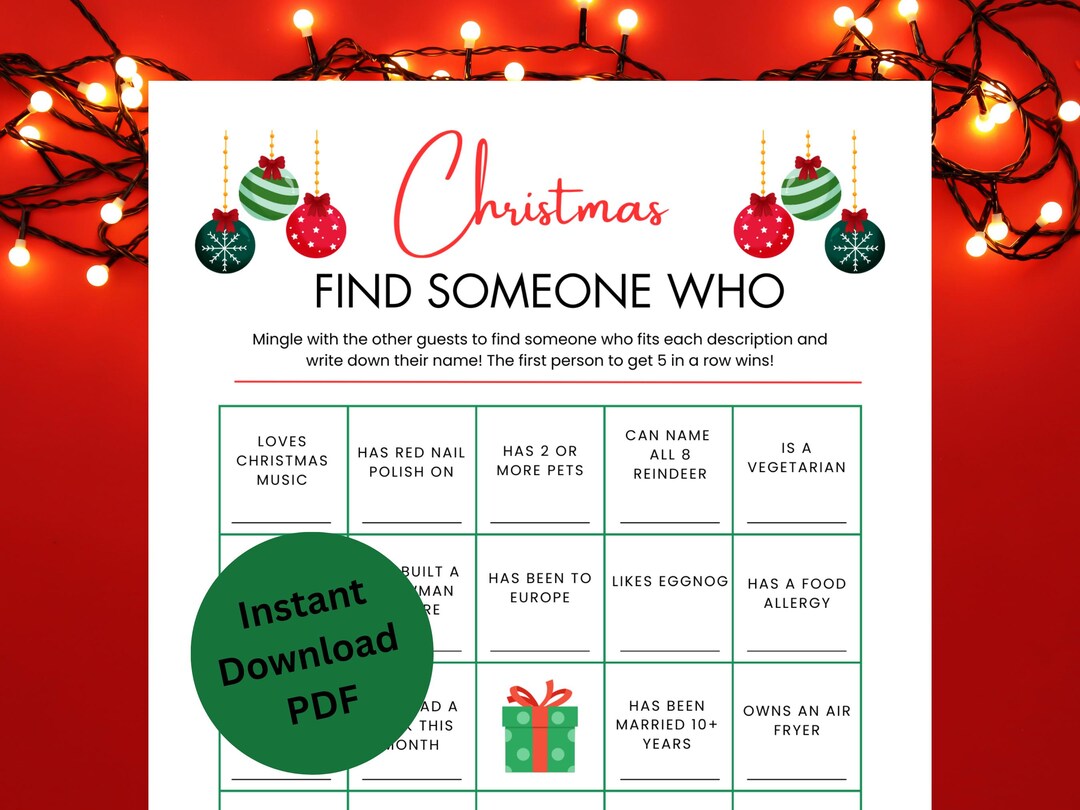 Christmas Find the Guest Bingo Game | Printable Holiday Party ...