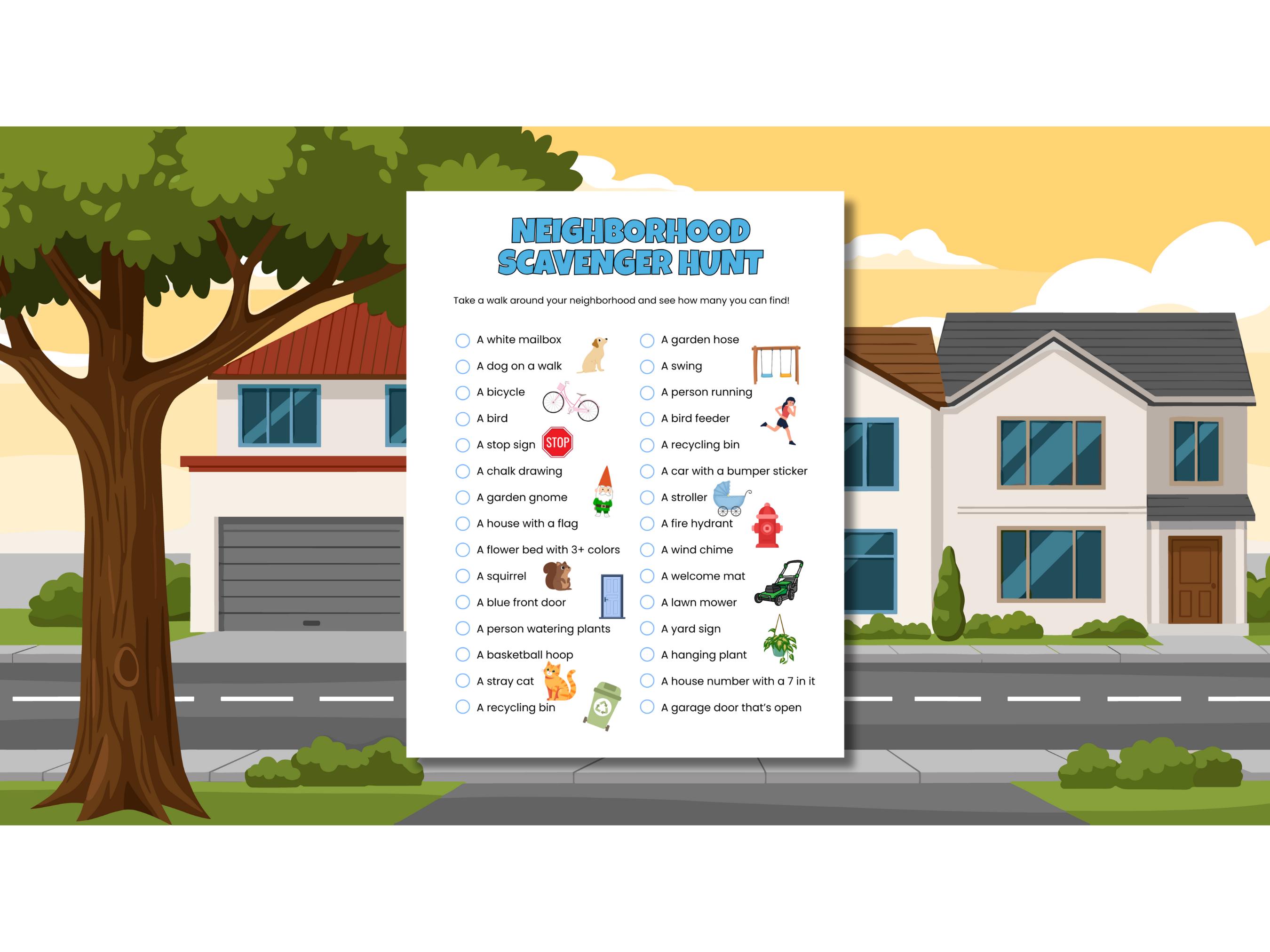 Neighborhood Scavenger Hunt | Printable Family Activities - Etsy