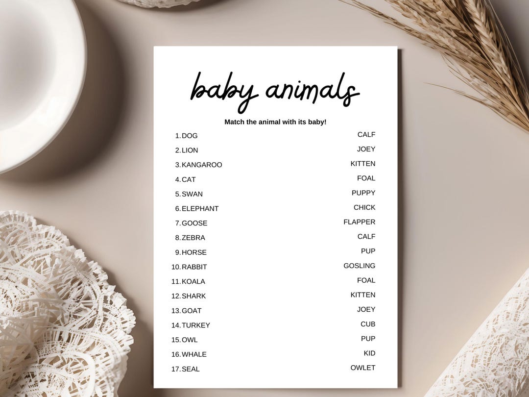Baby Animal Matching Game | Printable Shower Activities - Etsy