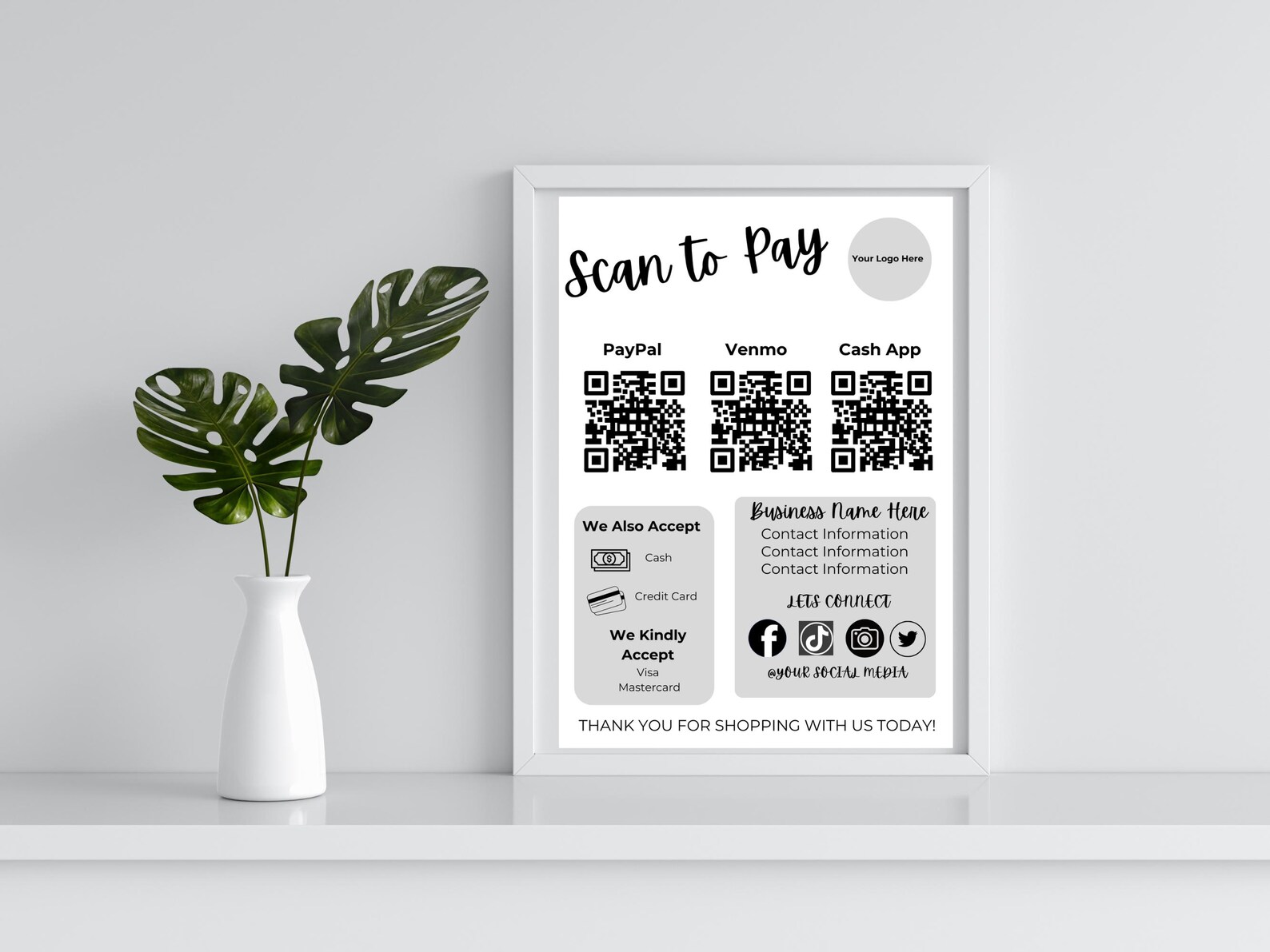 Scan to Pay Sign Editable QR Code Payment Template for Small Business ...