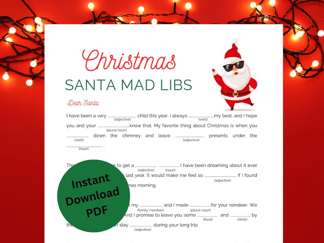 Christmas Mad Libs Game | Printable Holiday Kids Activity - Etsy