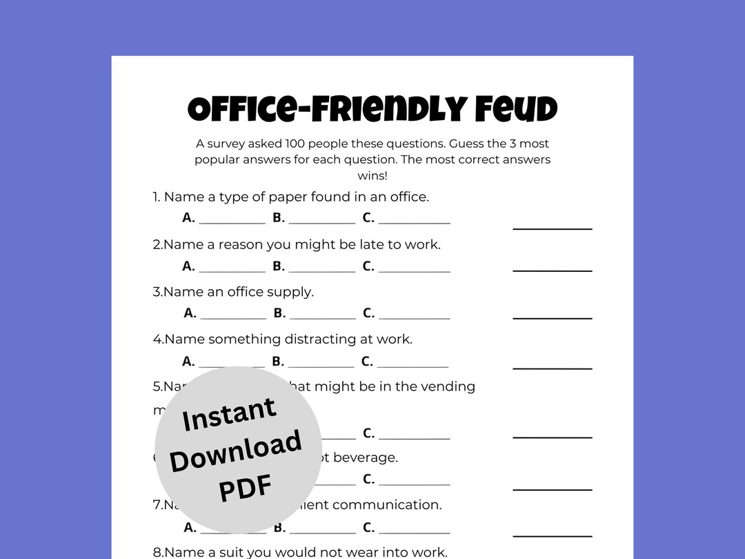 Family Feud Office Party Game | Printable Friendly Feud | Work Team ...