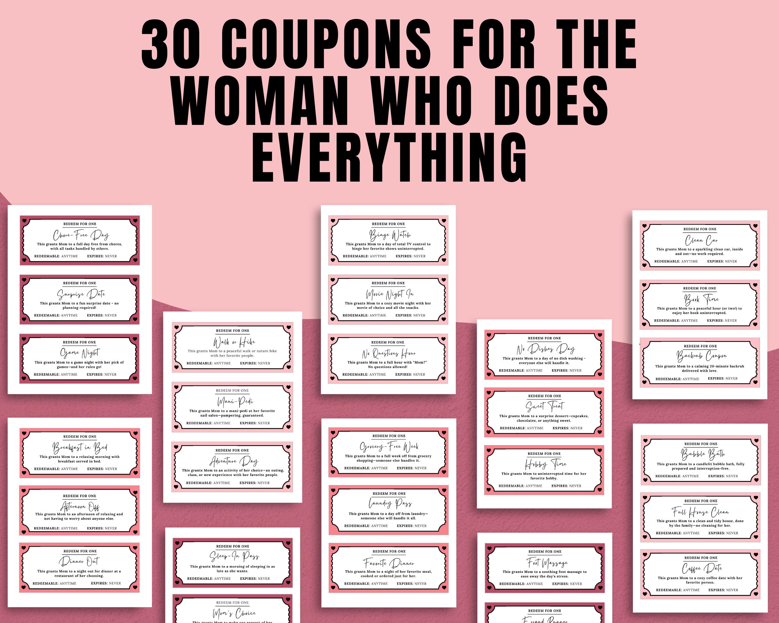 Printable Coupon Booklet to Celebrate Mom | 30 Vouchers for Mother's ...