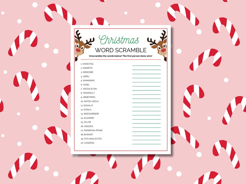 Christmas Word Scramble Game Printable | Holiday Party Game | Xmas Word ...