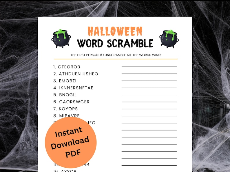 Halloween Word Scramble Printable Game | Halloween Party Game for Kids ...