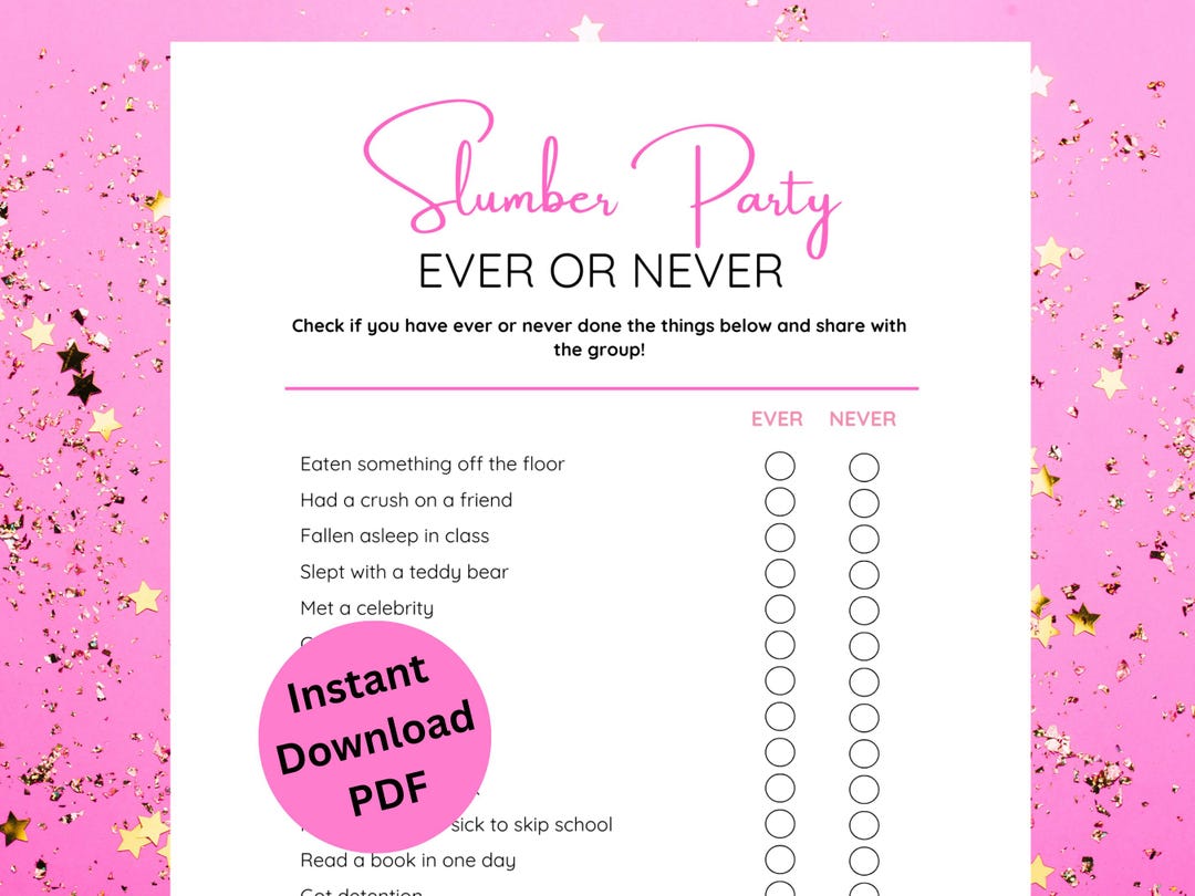 Ever or Never | Printable Slumber Party Game | Sleepover Activity - Etsy