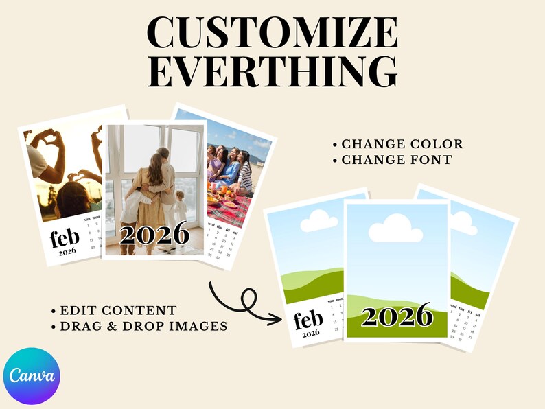 2026 Editable Photo Calendar | Drag and Drop Template - Etsy
