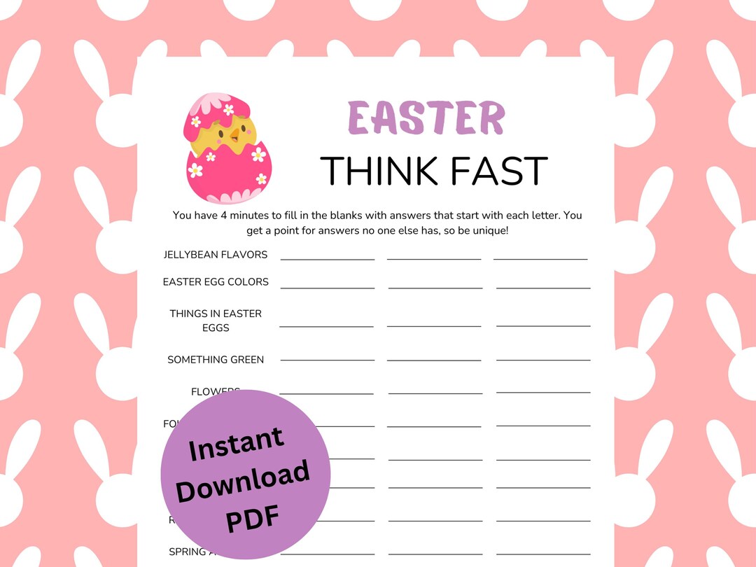 Easter Think Fast Game Printable | Easter Party Game for Kids & Adults ...