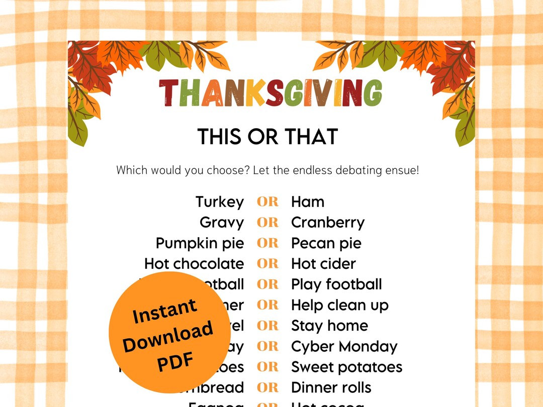 Printable This or That Thanksgiving Game | Group Icebreaker Activity - Etsy