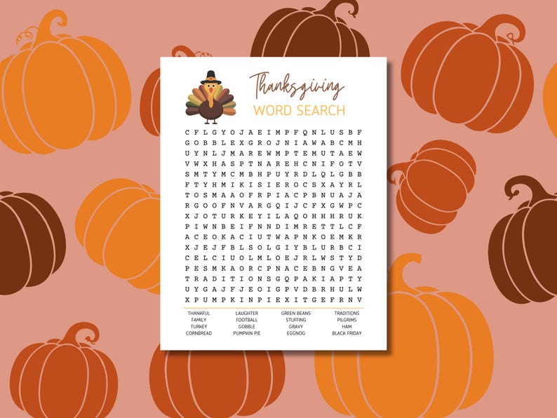 Printable Thanksgiving Word Search Game | Thanksgiving Party Game ...