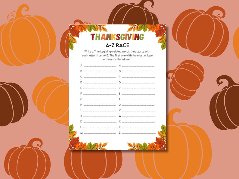 Thanksgiving Trivia Game | Printable A-Z Race Icebreaker Activity - Etsy
