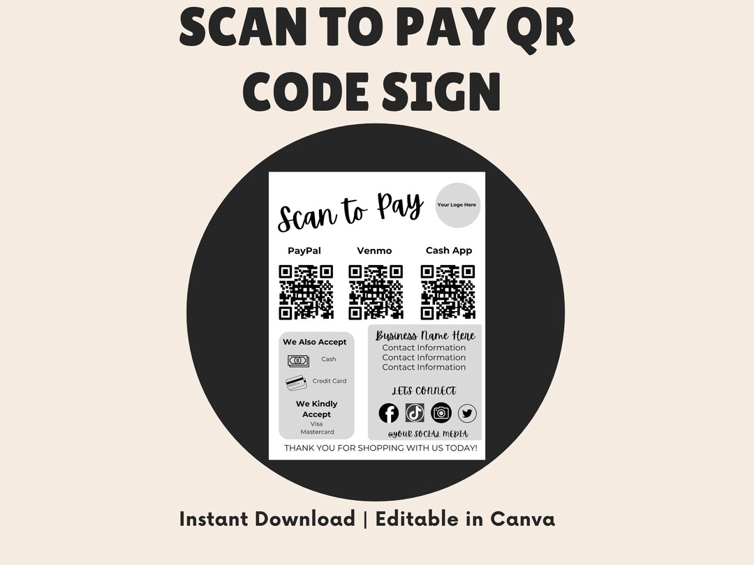Scan to Pay Sign Editable QR Code Payment Template for Small Business ...