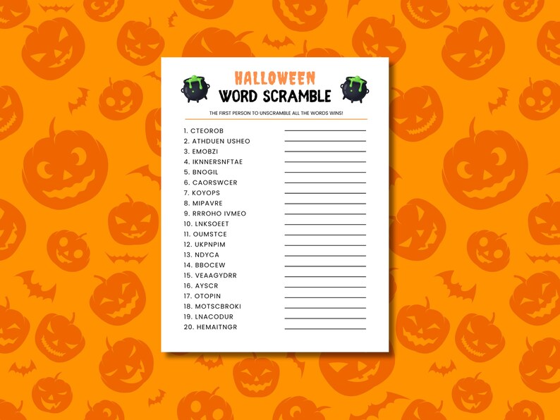 Printable Halloween Word Scramble Game | Spooky Party Games for Kids ...