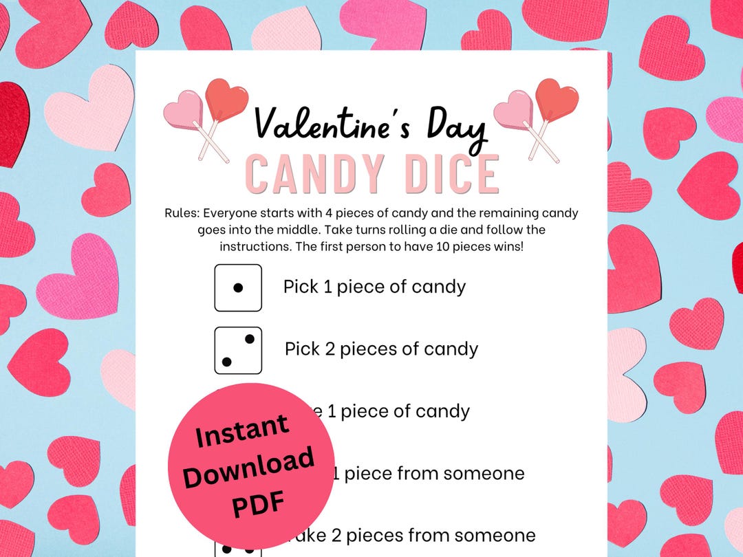 Valentine Candy Dice Game | Printable Valentine Party Game for Kids ...