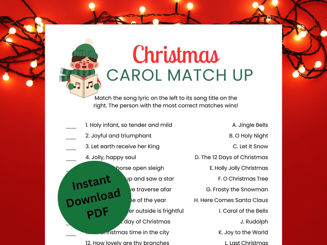 Printable Christmas Songs Match Game | Holiday Party Games for Kids ...