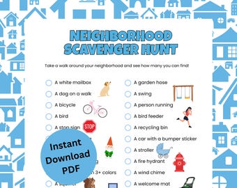 Neighborhood Scavenger Hunt Printable: Family Outdoor Activity (PDF ...