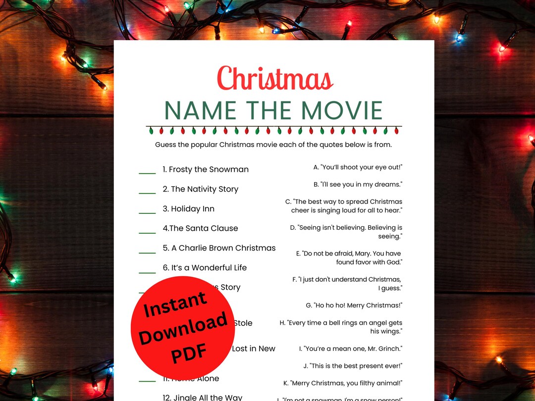 Christmas Movie Trivia Game: Holiday Party Printable (PDF) - Etsy